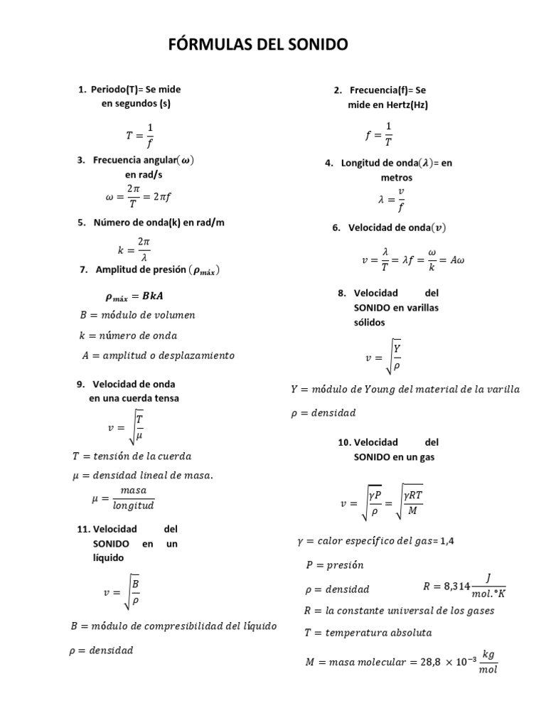 Formulario Del Sonido | PDF | Olas | Sonido