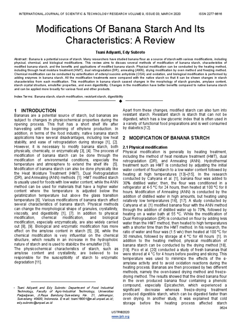 Modifications of Banana Starch and Its Characteristics: A Review | PDF ...