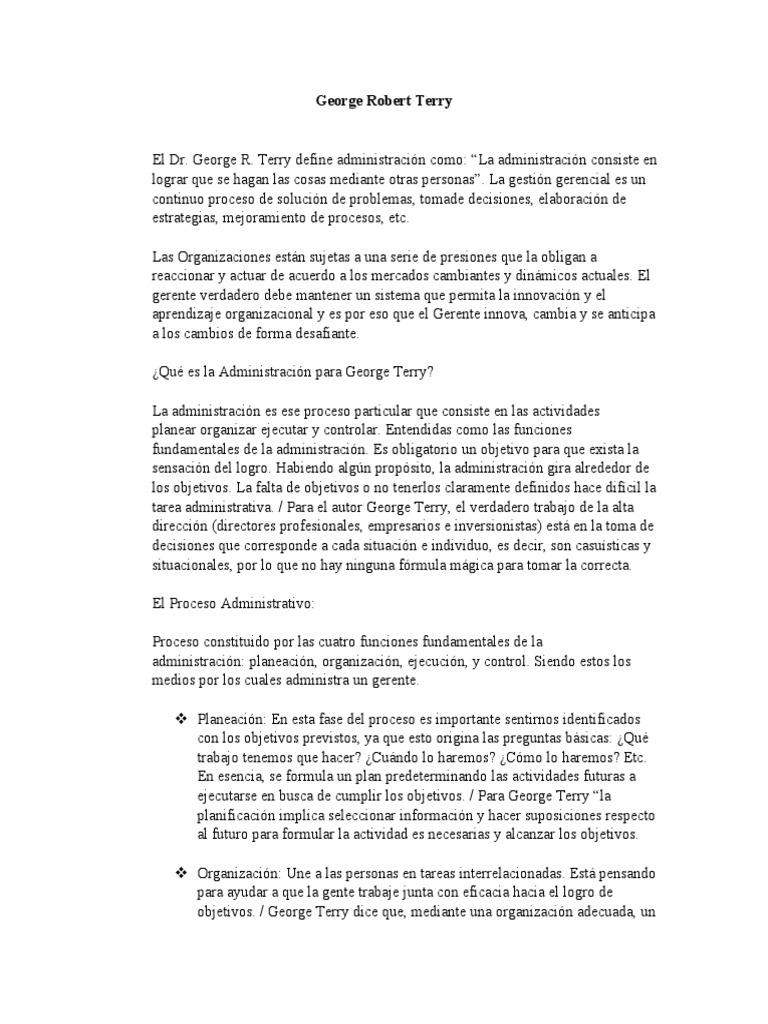 George Terry define la administración | PDF | Planificación | Cognición