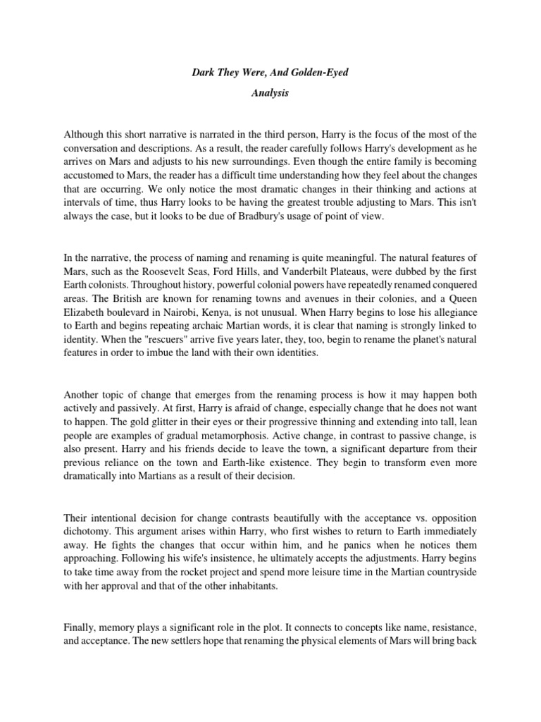 Dark They Were, and Golden-Eyed Analysis | PDF | Mars