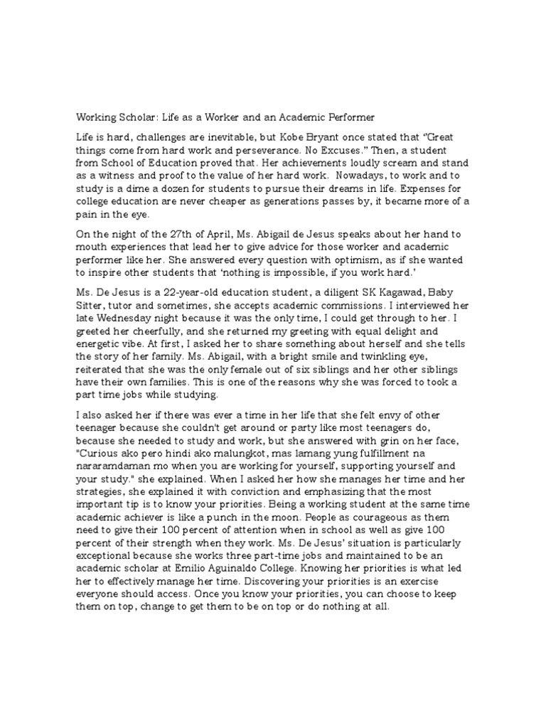 FEATURE STORY Working Scholars Life As A Worker and An Academic ...