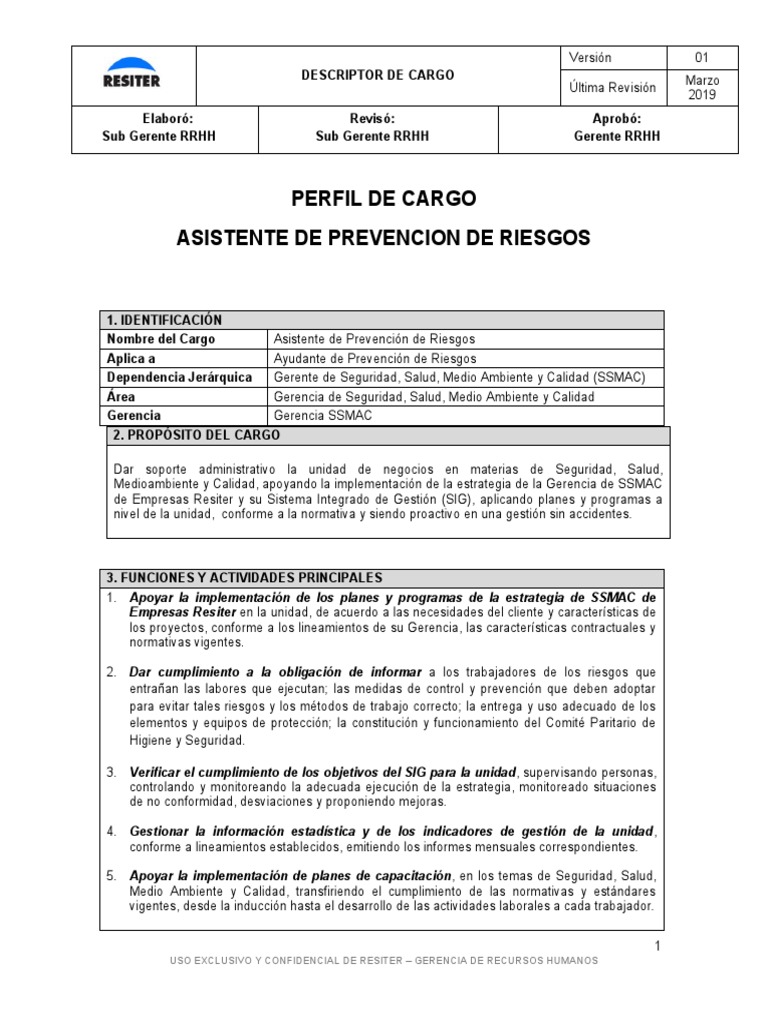 Perfil Asistente de Prevencion de Riesgos | PDF | Gestión de recursos ...