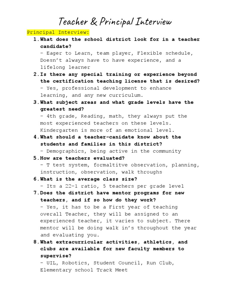 Principal Interview | Download Free PDF | Teachers | Curriculum