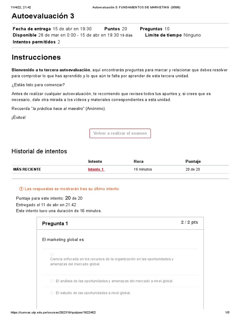 Autoevaluación 3 - Fundamentos de Marketing | PDF | Marketing | Business