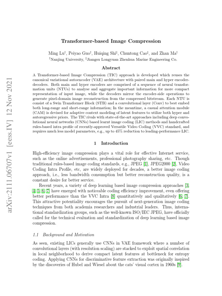 Transformer-Based Image Compression | PDF | Data Compression | Computer Science
