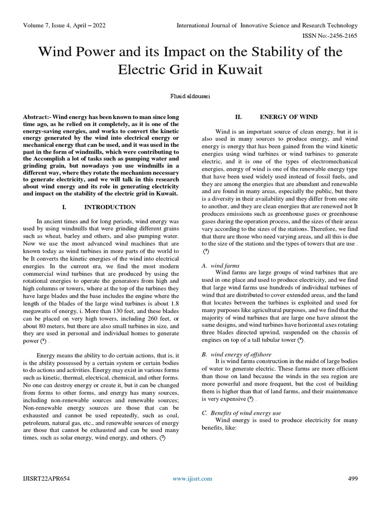 Wind Power and Its Impact On The Stability of The Electric Grid in ...