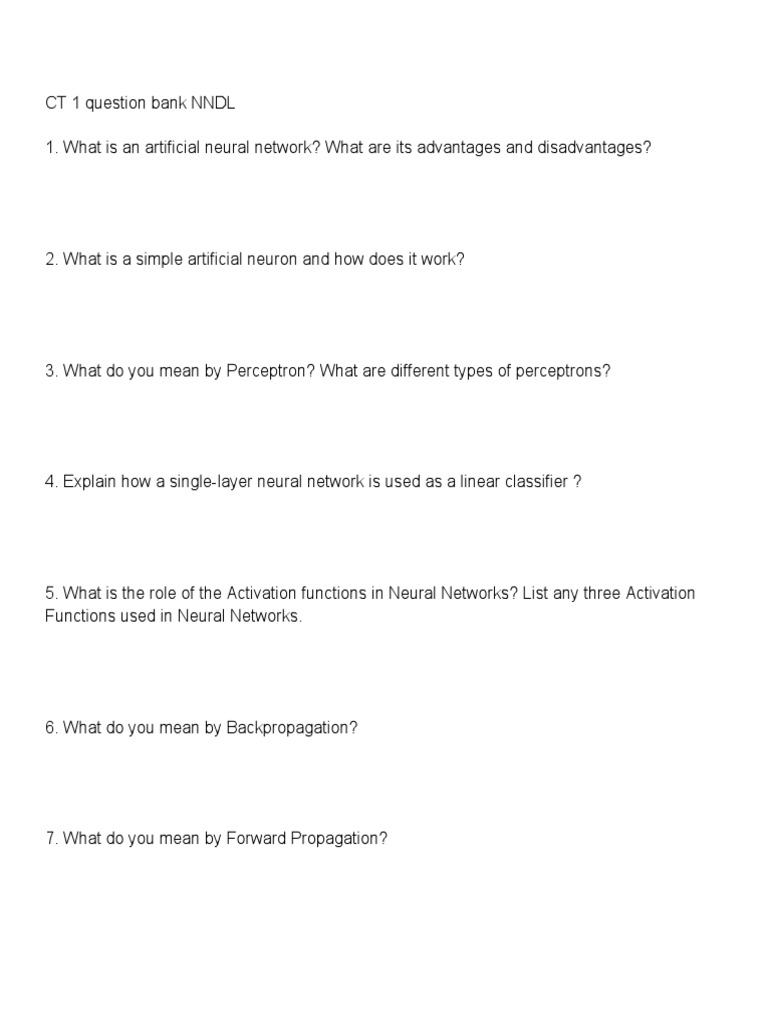 CT1 NNDL Question Bank | PDF | Artificial Neural Network | Machine Learning