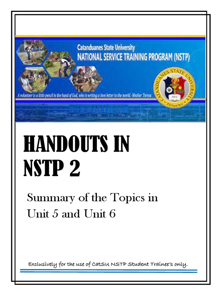 Handouts in NSTP 2: Summary of The Topics in Unit 5 and Unit 6 | PDF ...