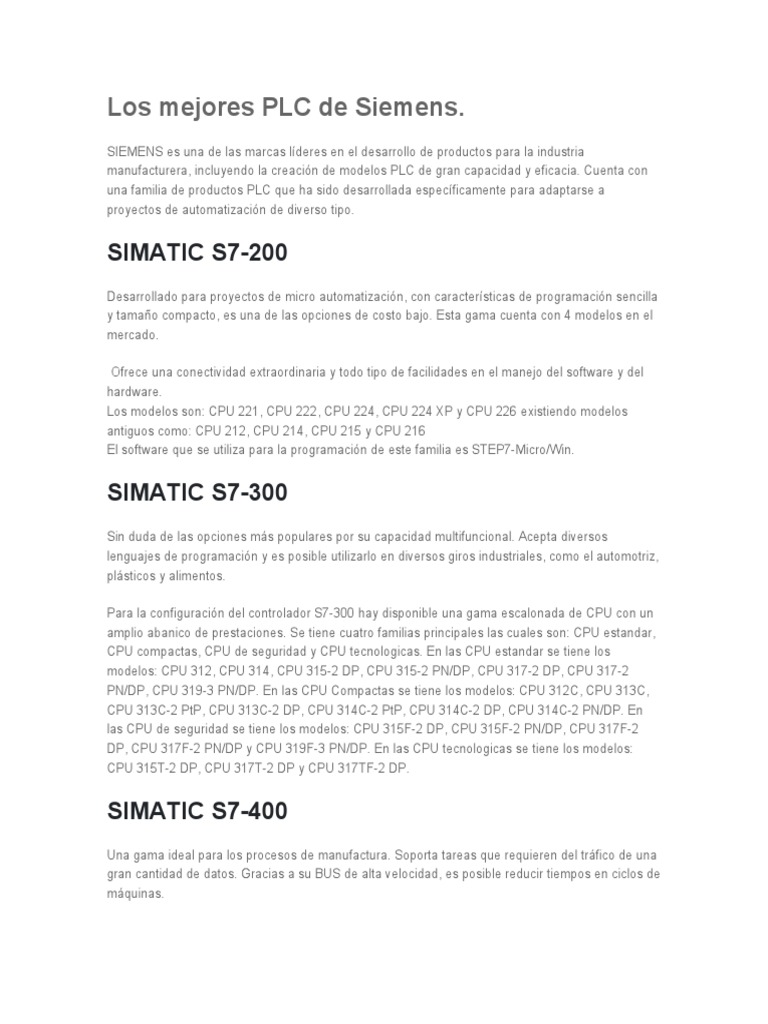 Tipos de PLC | PDF | Controlador lógico programable | Lenguaje de ...