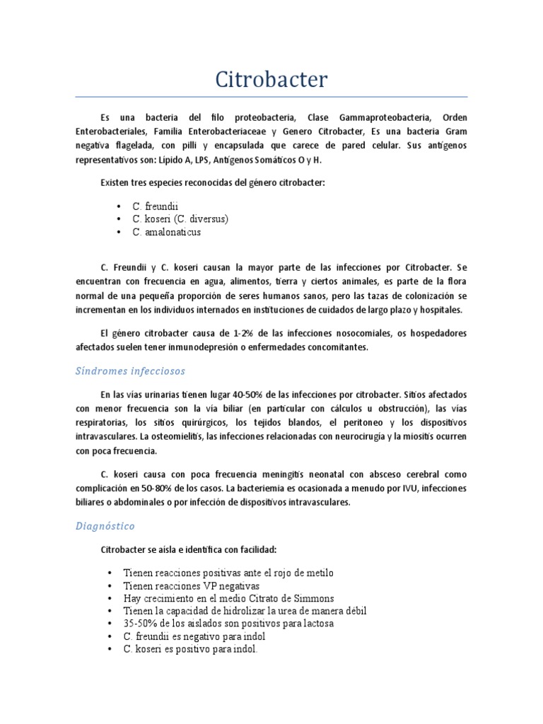 Citrobacter | PDF | Infección | Especialidades Medicas