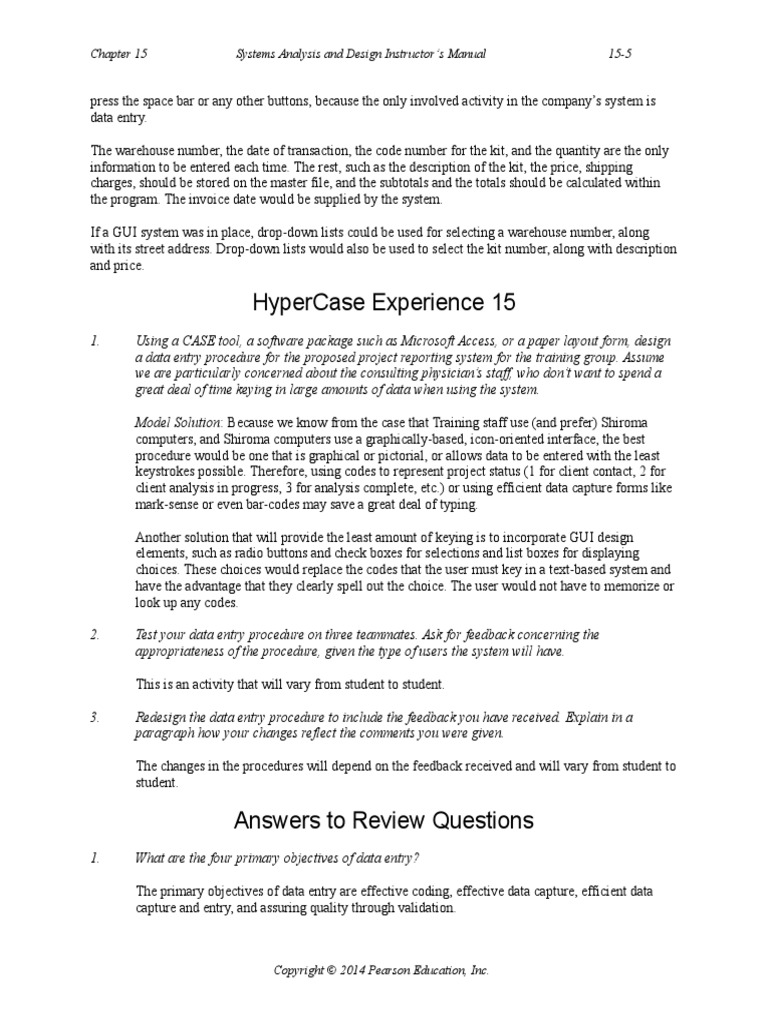 Hypercase Experience 15: Systems Analysis and Design Instructor'S ...