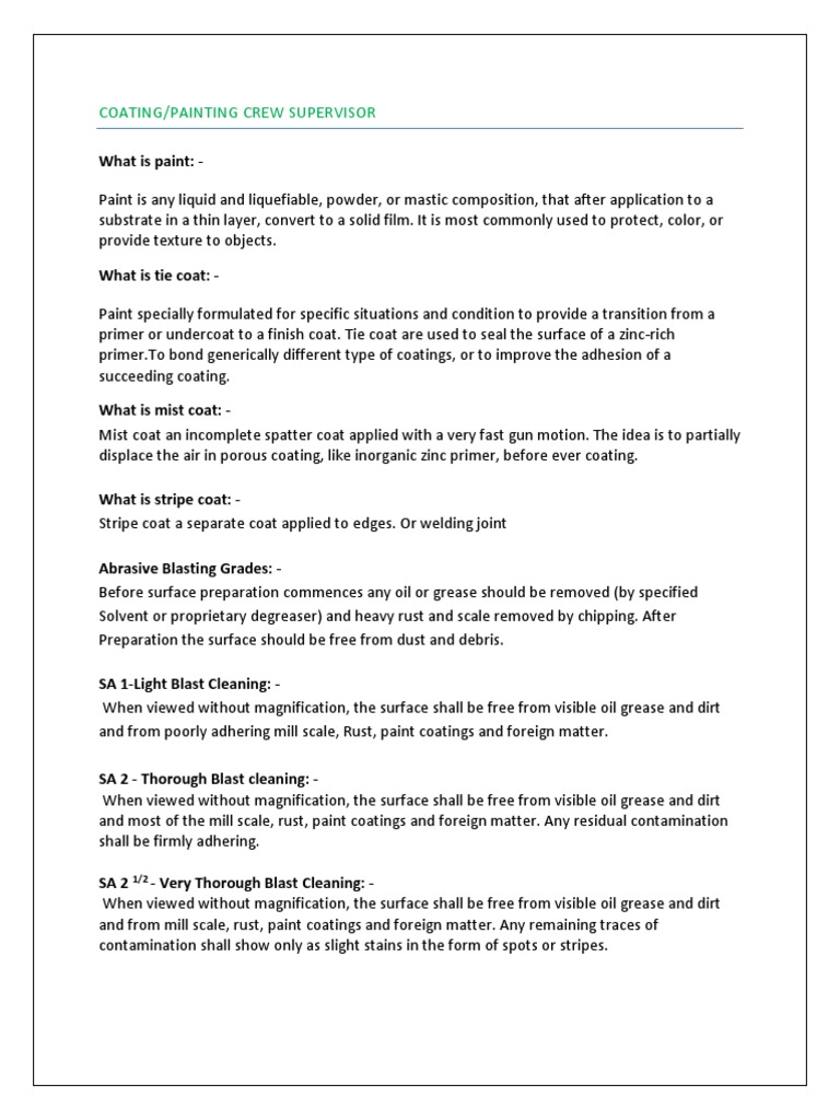 Coating Painting Crew Supervisor | PDF