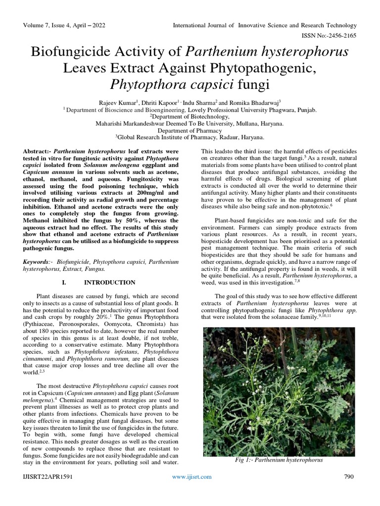 Biofungicide Activity of Parthenium Hysterophorus Leaves Extract Against Phytopathogenic ...