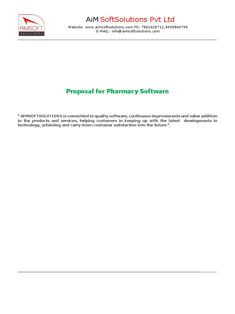 Pharmacy Software Proposal by AiM SoftSolutions | PDF | Business