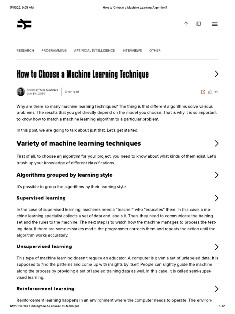How To Choose A Machine Learning Algorithm | PDF | Machine Learning | Cluster Analysis