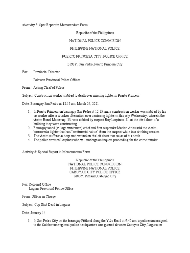 Spot Memorandum | PDF | Police | Crime & Violence