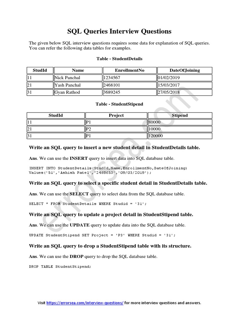 SQL Query Interview Questions | PDF | Software Engineering | Data