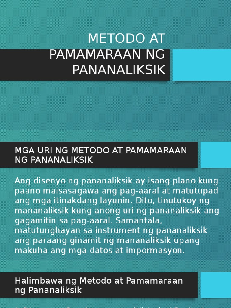 Metodo at Pamamaraan NG Pananaliksik | PDF
