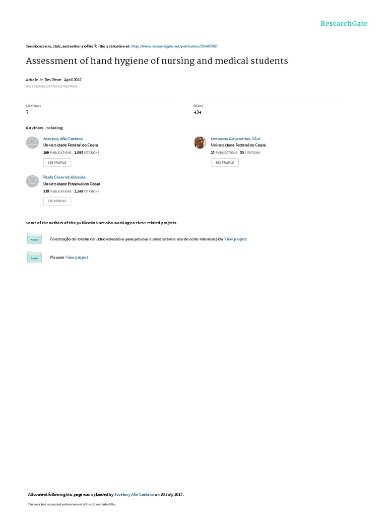 Assessment of Hand Hygiene of Nursing and Medical Students: Rev Rene ...