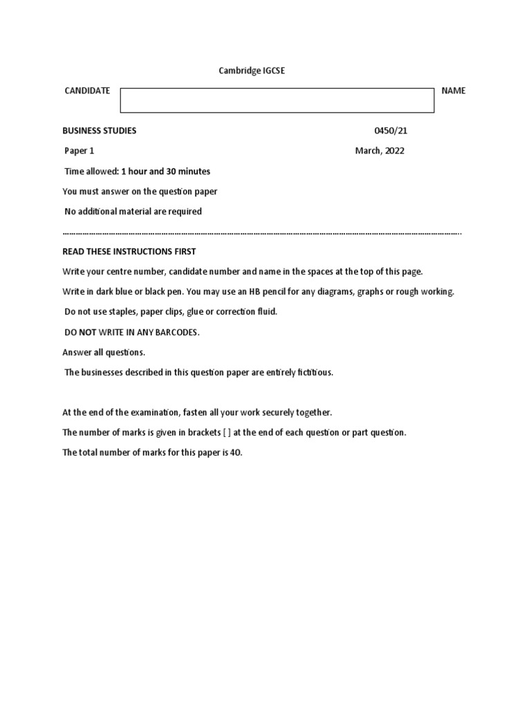 IGCSE Business Studies Exam Questions | PDF | Business | Economies