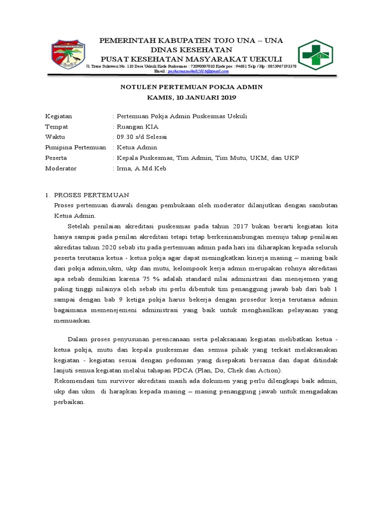 Notulen Pertemuan Pokja Admin | PDF