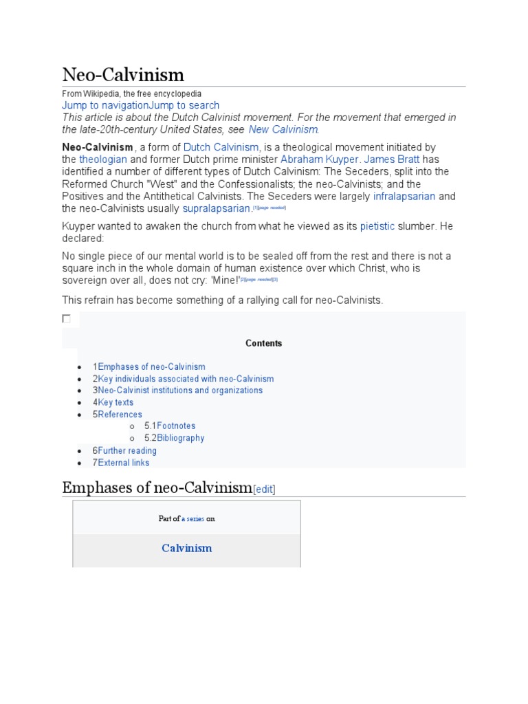 Neo Calvinism | PDF | Calvinism | Religious Belief And Doctrine