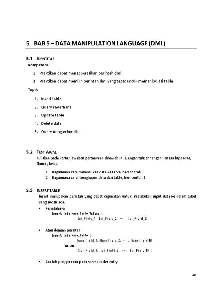 Panduan Praktikum SQL DML | PDF | Metode & Bahan Ajar