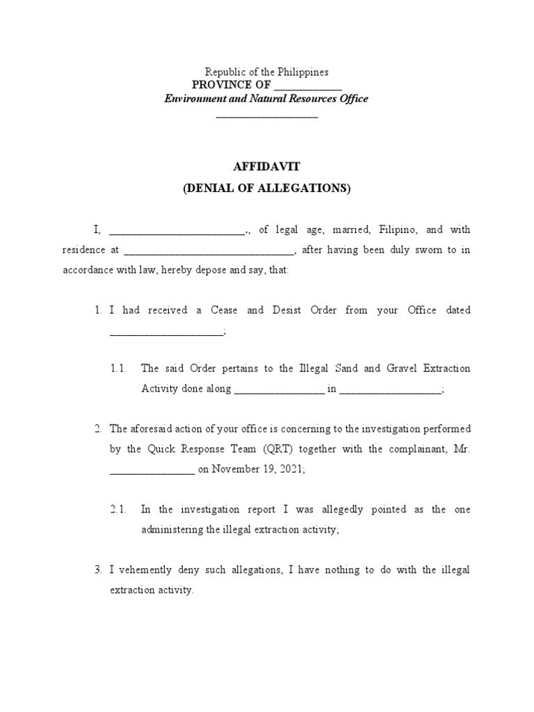 Affidavit Denial of Allegations | PDF | Affidavit