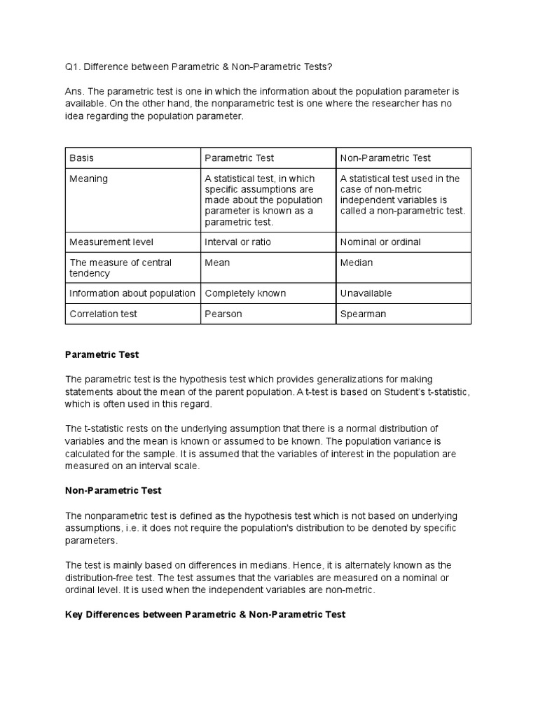 Research Methodology - Parametric and Non-Parametric Tests | PDF | F ...