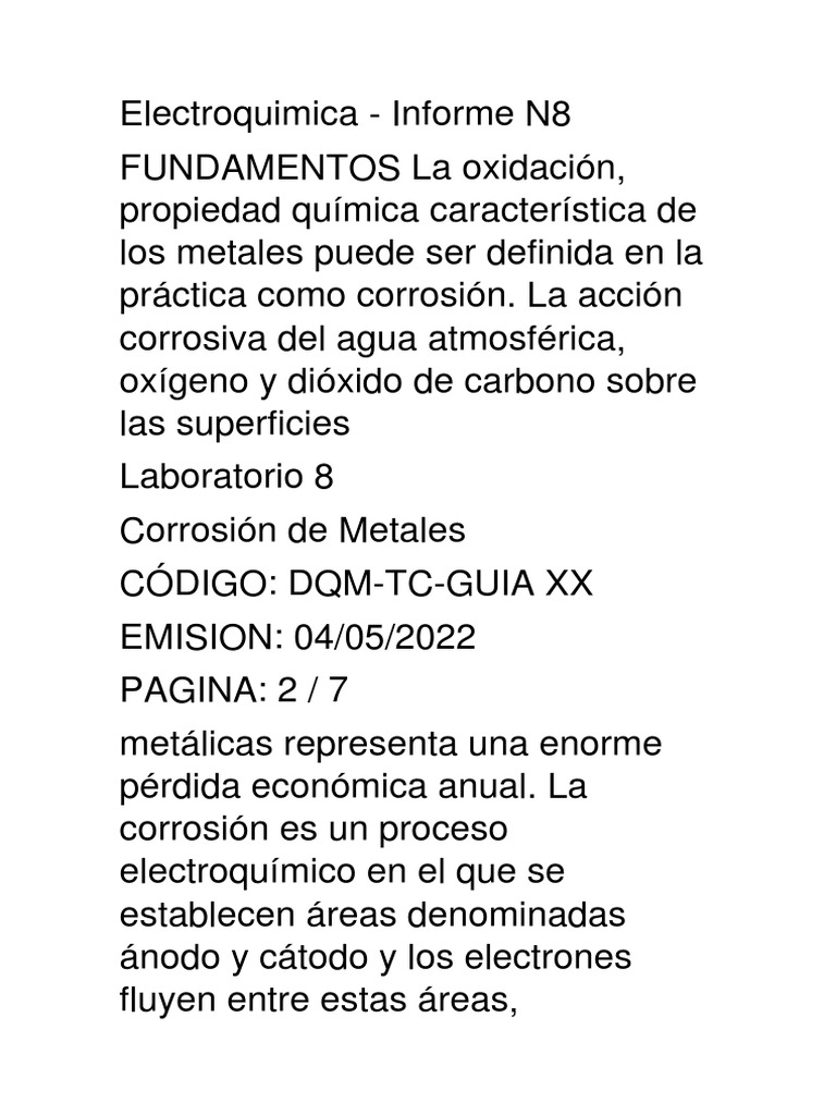 Electroquimica Informe N8 | PDF | Corrosión | Redox
