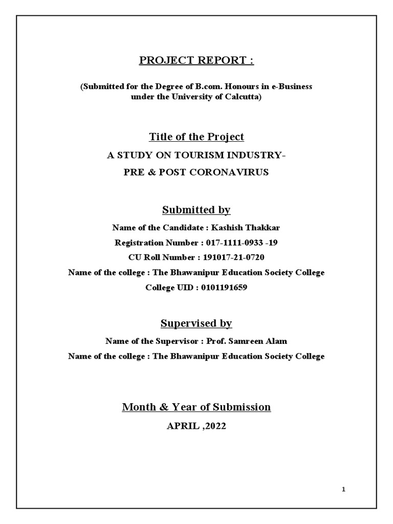 Project Report:: A Study On Tourism Industry-Pre & Post Coronavirus ...