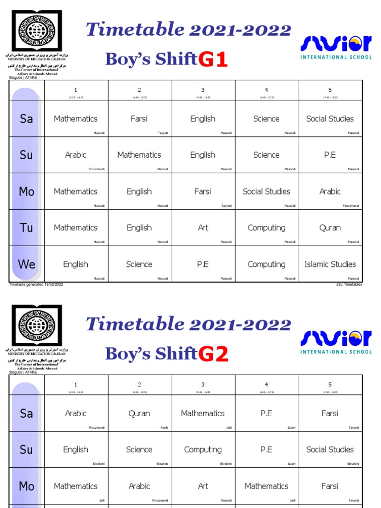 Updated Timetable 2020-2021 | PDF | Science