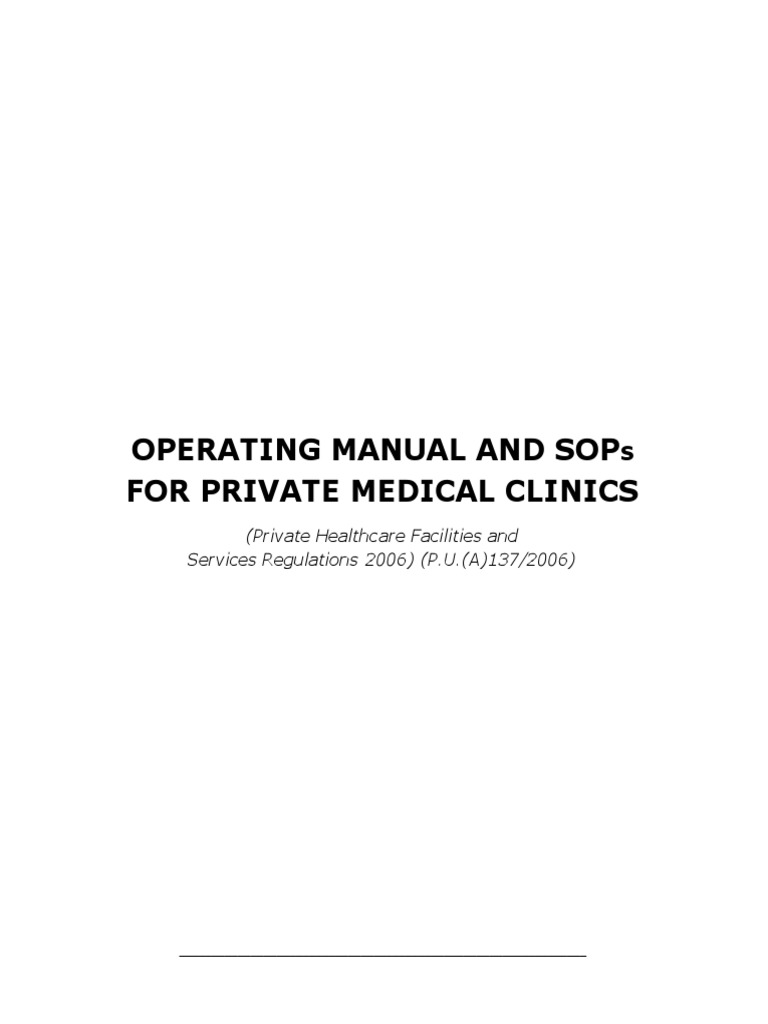 Operating Manual and Sop For Private Medical Clinics | PDF | Infection ...