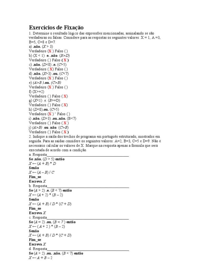 Exercícios De Algoritmos Resolvidos Estrutura De Decisão Pdf