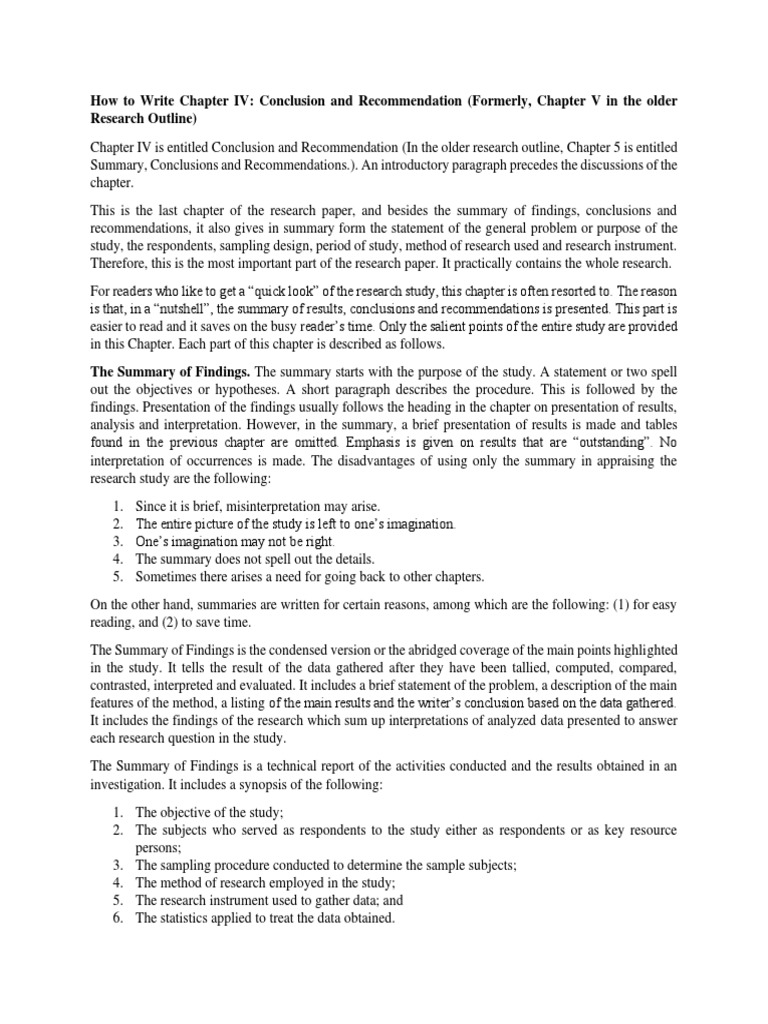How To Write Chapter Iv Conclusion And Recommendation Pdf