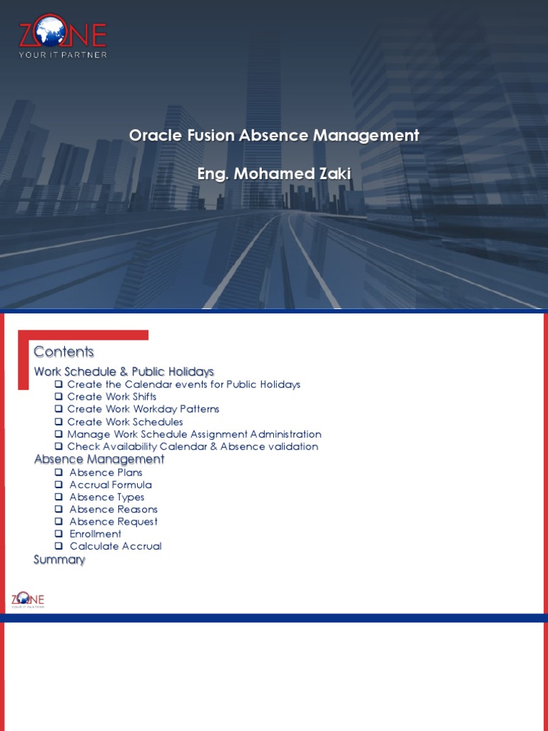 Oracle Fusion Absence Management Eng. Mohamed Zaki | PDF | Overtime ...