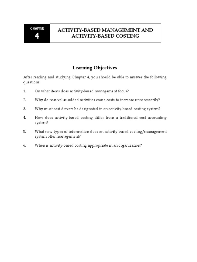 Ch04 - Activity-Based Management & Activity-Based Costing | PDF | Cost | Cost Accounting