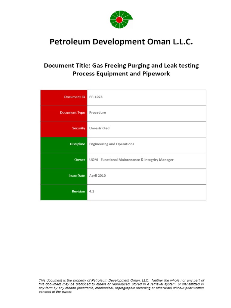 Gas Freeing, Purging & Leak Testing of Process Equipment | PDF