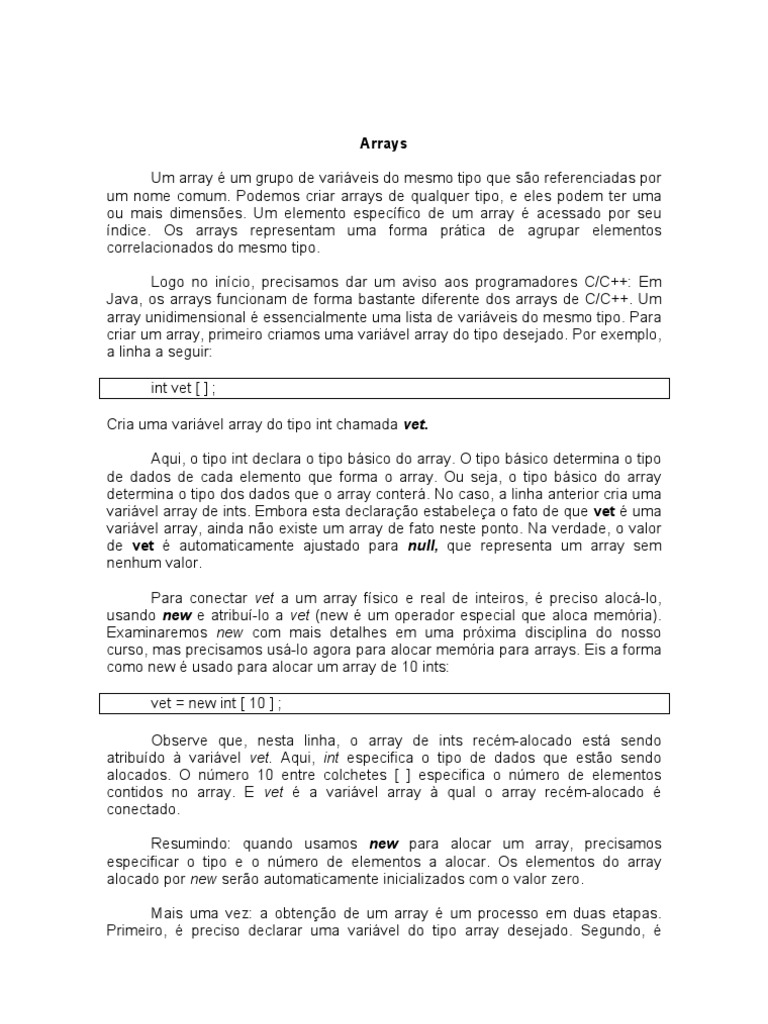 Apostila 15 Array Unidimensional em Java | PDF | Estrutura de dados de matriz | Tipo de dados