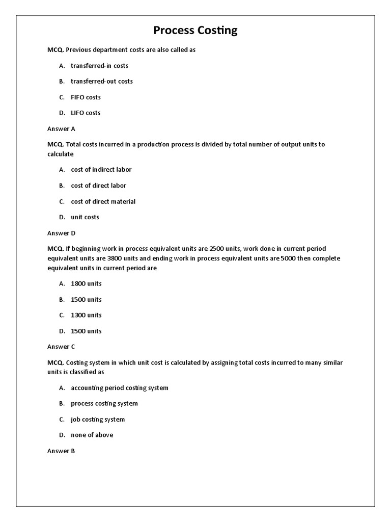 MCQ On Process Costing | PDF | Cost | Accounting