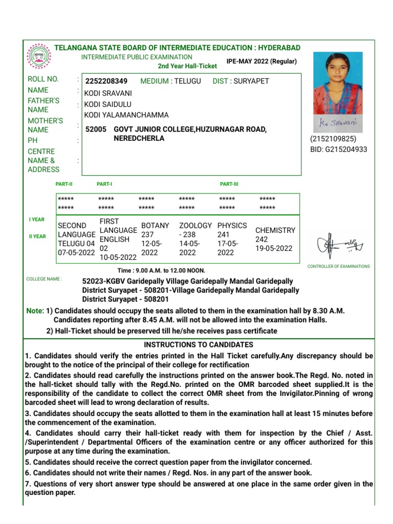 Second Year Hall Ticket Download | PDF