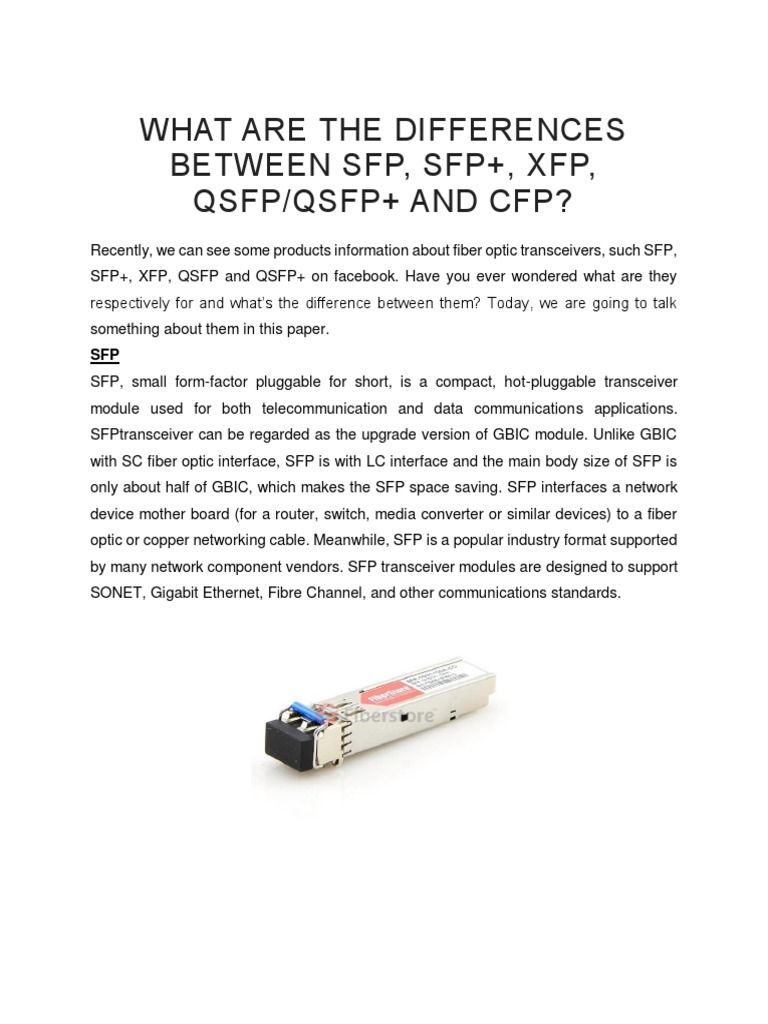 What Are The Differences Between SFP, SFP+, XFP, QSFP/QSFP+ and CFP ...