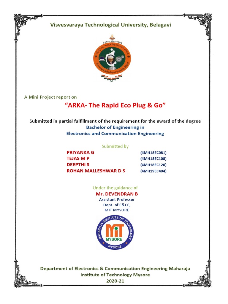 VTU Project Report on Solar Powered EV Charging Circuit ARKA | PDF ...