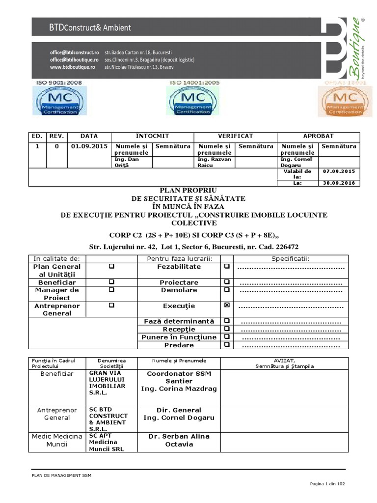 1-Plan Propriu SSM Electrotehnica-2015 | PDF