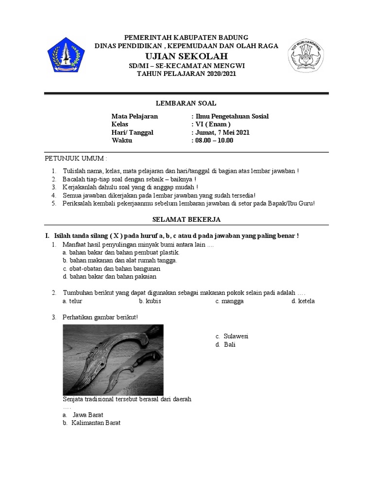 Soal Us SD Ips 2021 | PDF