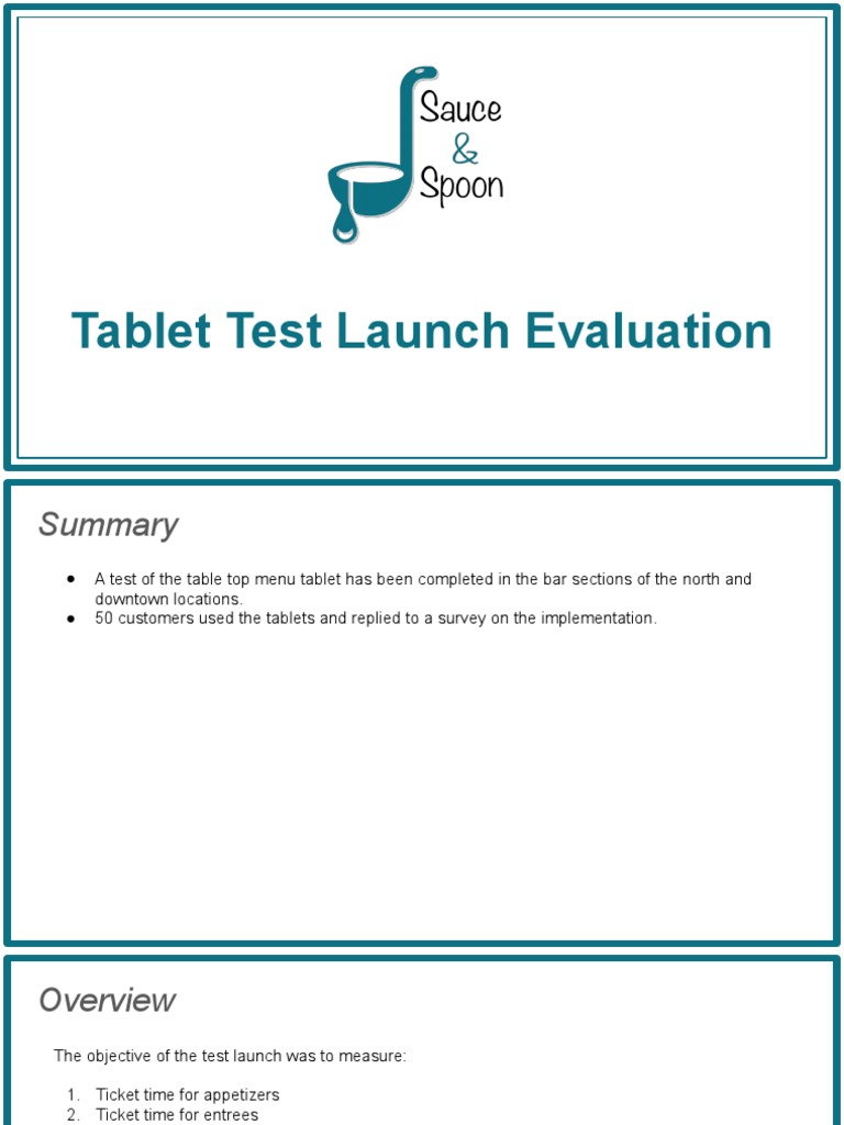Activity Template - Sauce & Spoon Test Launch Findings | PDF