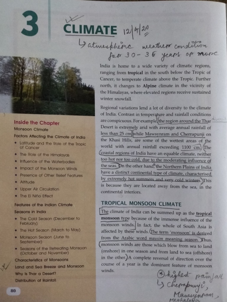 Geography Chapter 3 Climate | PDF | Monsoon | Climate