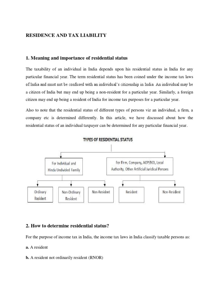 RESIDENCE AND TAX LIABILITY of Person | PDF | Taxpayer | Taxes
