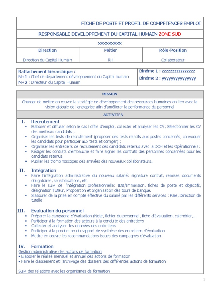 Exemple de Fiche de Poste | PDF | Recrutement | Gestion des ressources humaines
