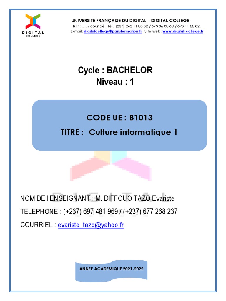 Cours Culture Informatique 1 | PDF | Mémoire (informatique) | Système d ...